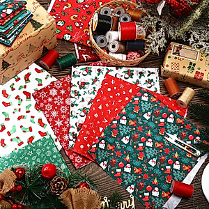 Panelee 8 Pcs 20 x 20 Inches Christmas Fabric Quilting Christmas Fabric Bundles Precut Fabric Squares Christmas Printed Fabric Scraps for DIY Sewing Crafts Project Patchwork Dress Apron