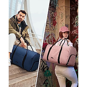 Travel Duffle Bag, BAGSMART 50L Large Carry On Bag Weekender Overnight Bag for Men Women with Cosmetic Bag & Shoes Compartment, Navy Blue