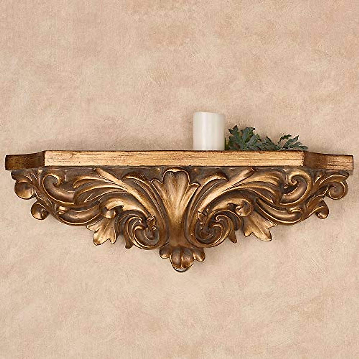 Touch of Class Astrella Wall Shelf Aged Gold - Fleur De Lis Design - Ornate Shelves for Bedroom, Living Room, Entryway, Hallway - Victorian, Baroque Style Decor
