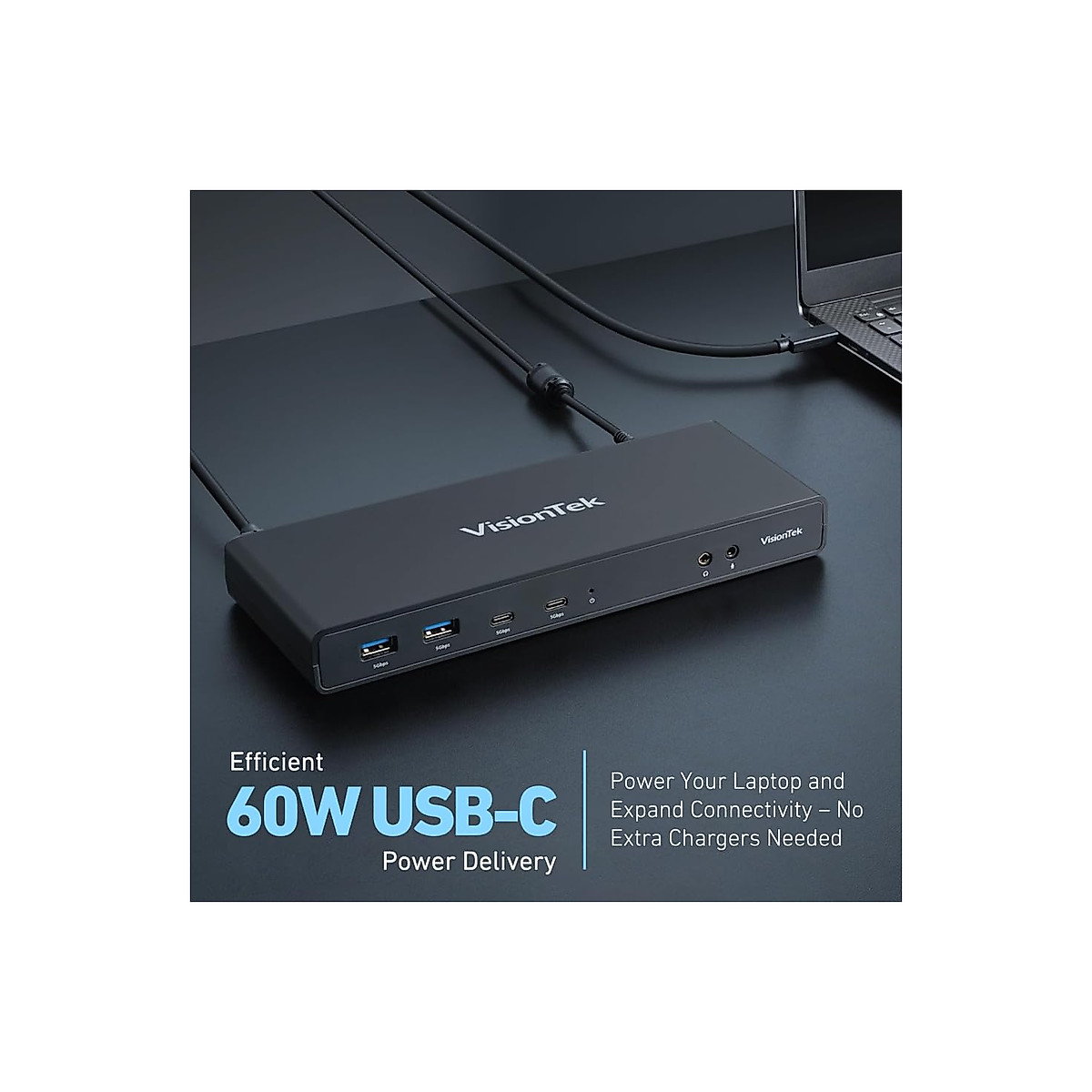 VisionTek VT4500 12in1 Docking Station Dual Monitor 4K – x2 HDMI, x2 DisplayPort, 60W USB-C PD, x4 USB-A 3.0, x2 5Gbps USB-C, 3.5mm Audio Jack, & Ethernet – Compatible with Laptop, PC, and MacBook