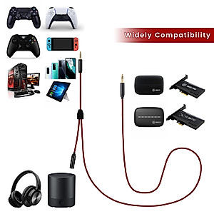 weishan HD60 S Chat Link Audio Cable Replacement for Elgato HD60 S+, HD60PRO, 4K60 PRO Capture Card, Gaming Capture Record Cord Works on PS5 PS4 Xbox One X/S, Red Braided 6.6ft