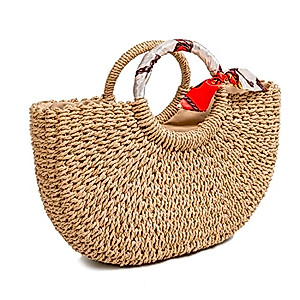 FARVALUE Summer Straw Beach Tote Bag Handmade Large Straw Tote Handbag Women's Handbags And Free Silk Scarves