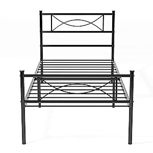 SimLife Twin Bed Frame with Two Headboards Metal Platform Bed for Kids Girls Boys Adults Mattress Foundation Stable Metal Slats Support Box Spring Replacement, Black