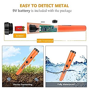 Metal Detector Pinpointer - Full Waterproof Handheld Pin Pointer Wand, High Accuracy Professional Handheld Search Treasure Pinpointing Finder Probe
