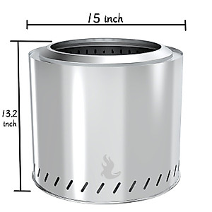 OutVue 15 inch Stainless Steel Smokeless Fire Pit, Outdoor Smokeless Firepit, Wood Burning Fire Pits for Camping, Bonfire, Low Smoke Firepit for Outside (Oblique Hole)