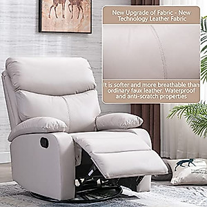 GNMLP2020 Rocker Swivel Recliner Chair, Rocking Recliner Chair Made of Microfiber Technical Leather,Manual Small Recliner Easy to Operate The Recline -Beige