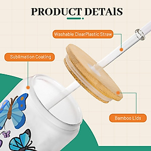 Joyclub 8 Pack Sublimation Glass Cups Blanks with Bamboo Lid 16 OZ Frosted Glass Beer Cans Mason Jar for Iced Coffee Juice Soda Drinks