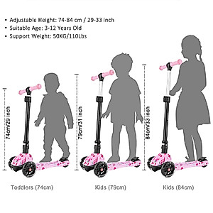 WeSkate Scooter for Kids, Foldable Scooter for Toddlers Girls & Boys with LED Lights Up Scooters Wheels, Adjustable Height Scooter for Children Age 3-12