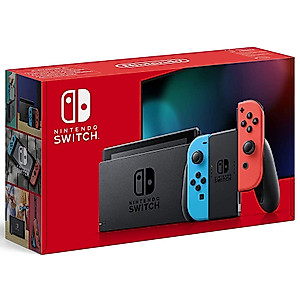 Nintendo Newest Switch with Neon Blue and Neon Red Joy-Con Family Christmas Holiday Bundle - 6.2" Touchscreen LCD Display, Bluetooth- Blue and Red + NexiGo_128GB MicroSD Card Bundle