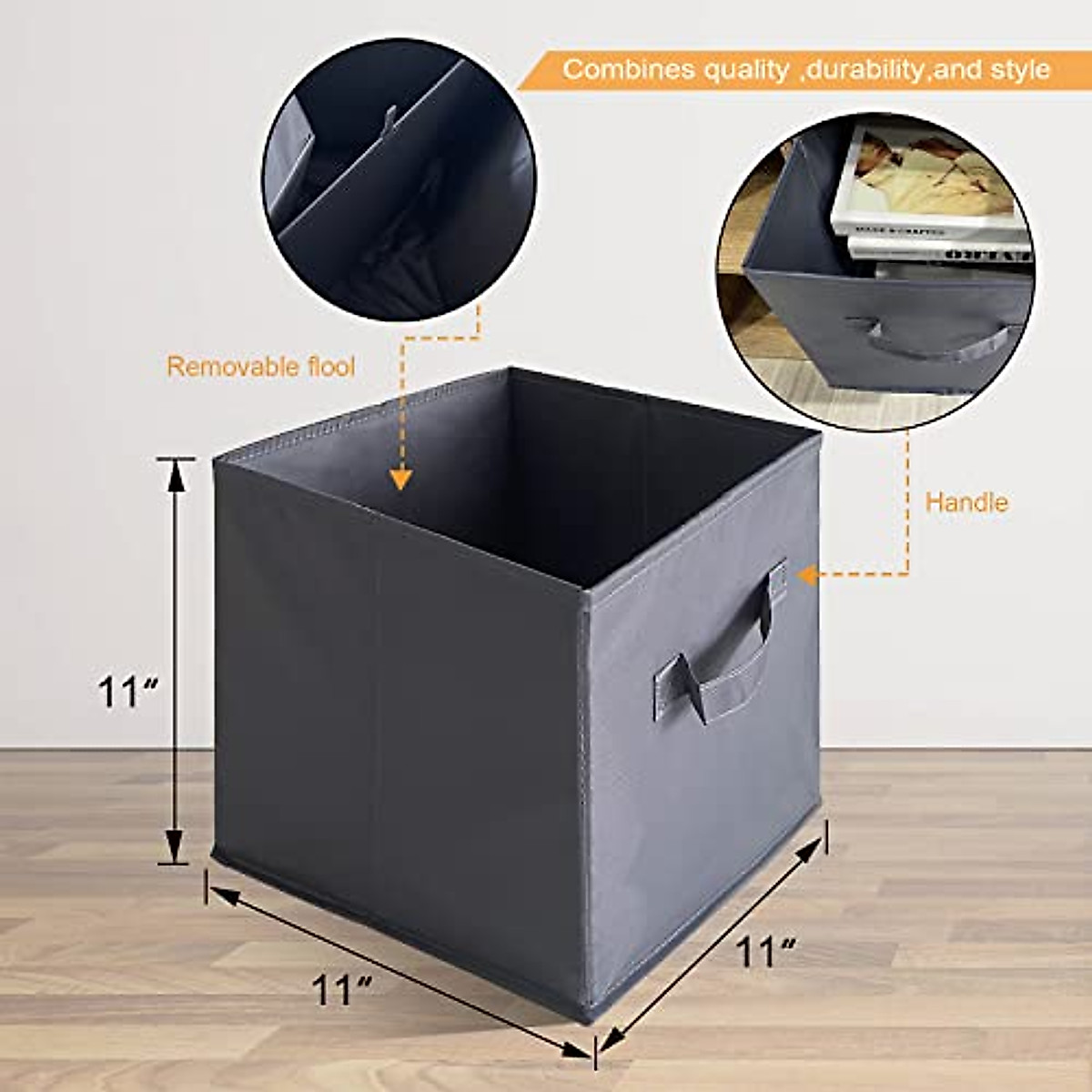 PACHIRA E-Commerce Gray Storage Bins - Collapsible Sturdy Fabric Storage Basket Cube for Organizing Shelf Nursery Home Closet, 6 Pack, (Grey)