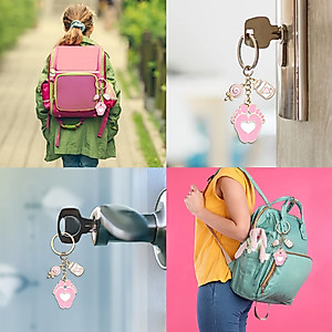 BUYWUMORE 12 Sets Baby Shower Favors Pink Footprint Keychains Gifts with Bottle Lollipop White Organza Bags and Thank You Tags for It's a Girl Decorations Baby Shower Party Supplies (PINK)