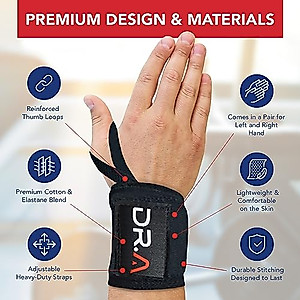 Doctor-Developed Gym Wrist Wraps/Lifting Wrist Straps for Weightlifting, Heavy Duty Gym Straps With Thumb Loops, Wrist Wraps for Working Out & Protection, Weight Lifting Wrist Wraps For Men & Women