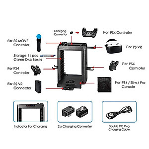 Charging Dock Charger Stand Multi‑Function Charging Dock Cooling Base CD Storage Rack for PS4 for Slim for PRO Host
