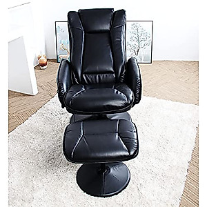 JC HOME Drammen Massaging Leather Recliner and Ottoman with Leather-Wrapped Base, Black