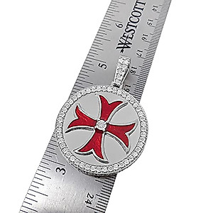 KingCrown Jewelers Real Genuine Diamond 10K Gold Over Knight Templar Masonic Cross Enamel Pendant Charm Chain Set (White Gold Finish)