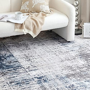 OMERAI Washable Rug 5'x7' Area Rugs for Living Room Abstract Rug Machine Washable Rug with Non Slip Rug for Bedroom Grey Rug Carpet Dining Home Decor Office Area Rug (Gray)