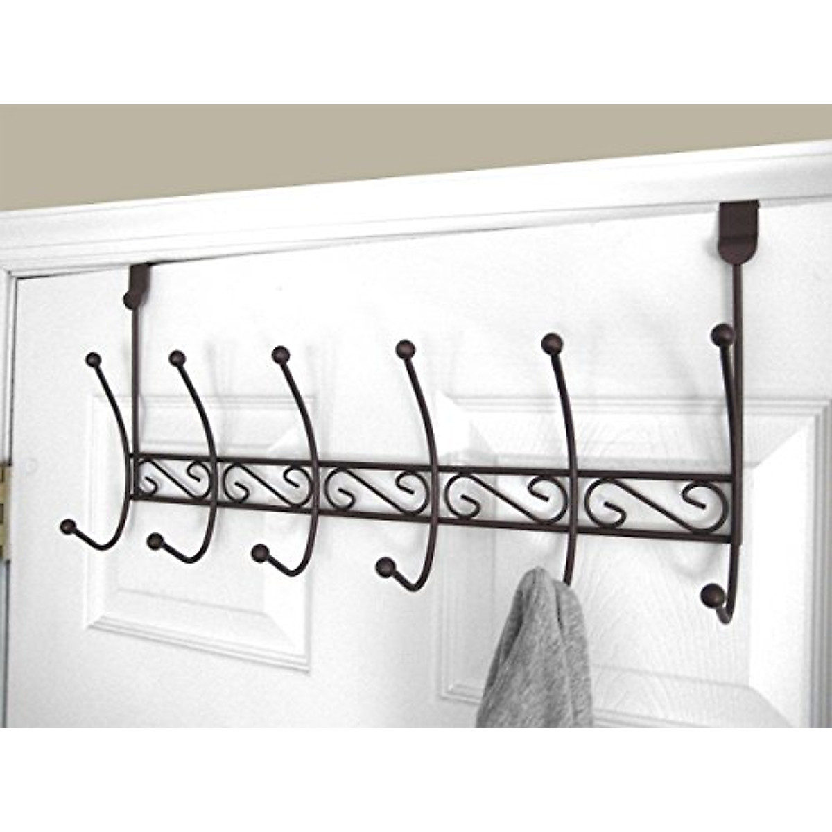 Home Basics Over The Door Hanger Hook, Heavy Duty Organizer Hooks Hanger, 6 Hooks Rack for Heavy Coat, Big Bags, Towel, Robe, Bronze