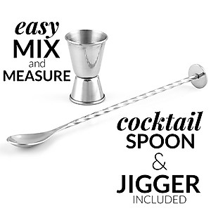 Zulay Kitchen Large 24 oz Stainless Steel Cocktail Shaker Set - Mixed Drink Shaker - Martini Shaker Set with Built in Strainer, Double Sided Jigger & Combo Muddler Mixing Spoon - Pro Margarita Shaker
