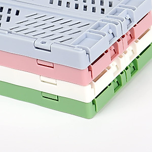 Reavor Pastel Crates, 4-Pack Mini Plastic Baskets Stackable, Small Foldable Cute Drawer Organizer for Office Desk Drawer Organizing Adorable