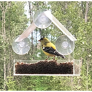 Window Bird House Feeder with Extra Strong Suction Cups Clear Bird Seed Holder for Outside Birdhouse Shape WMBF0001