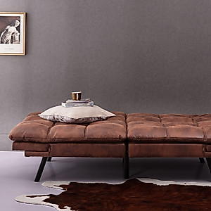 Anwick Convertible Memory Foam Futon Couch Bed, Leather Futon Sofa Bed, Folding Modern Sleeper Sofa with Quick Adjustable Armrest and Backrest for Studio Apartment/Home Office/Small Space (Brown)