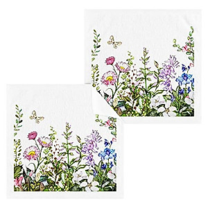 ALAZA Wash Cloth Set Wild Flowers Butterfly - Pack of 6 , Cotton Face Cloths, Highly Absorbent and Soft Feel Fingertip Towels(236na5b)