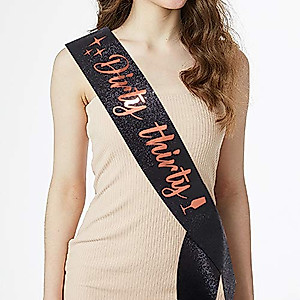 "Dirty Thirty" Sash & Rhinestone Tiara Set - 30th Birthday Gifts Birthday Sash for Women Birthday Party Supplies (Black Glitter/Rose Gold)