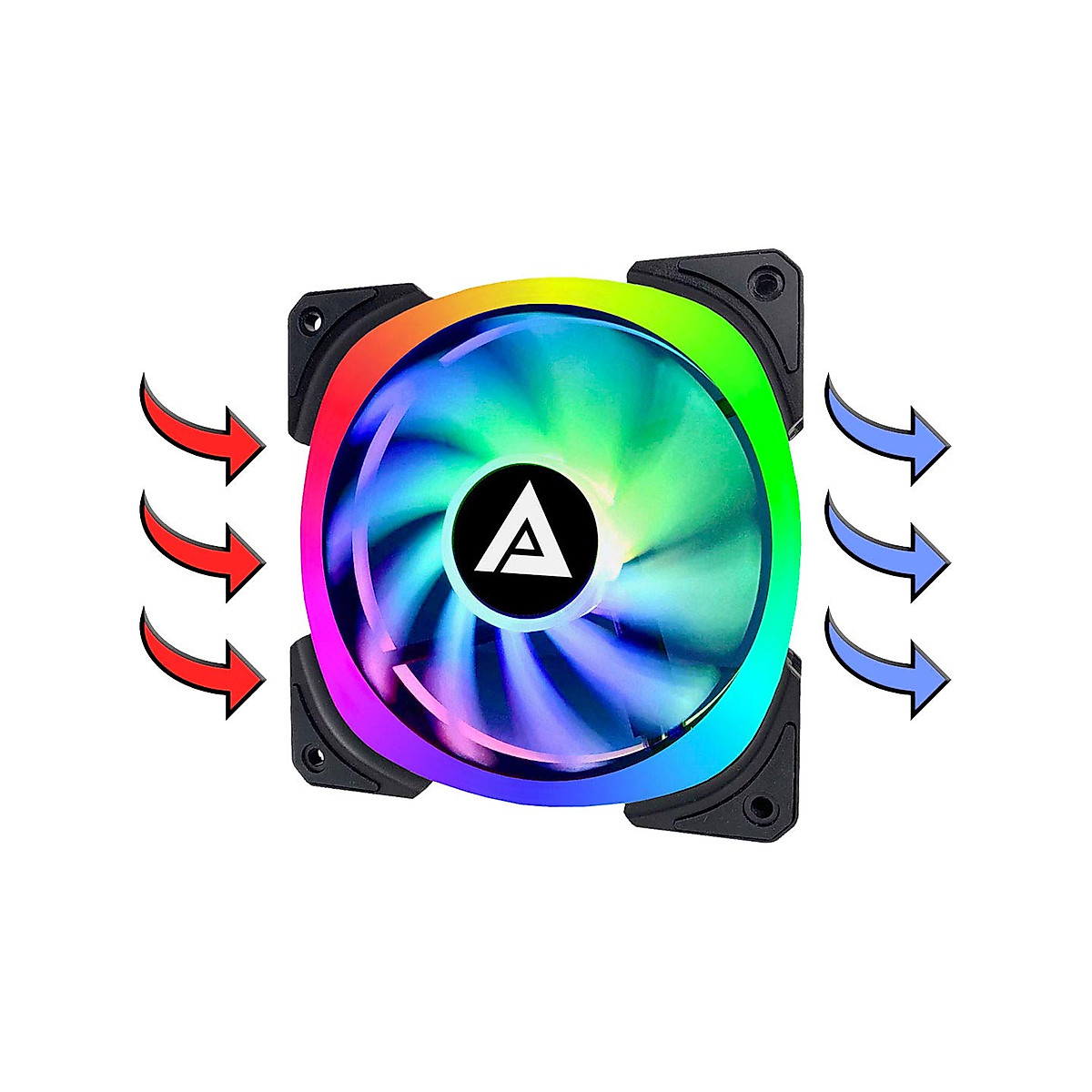 Apevia LP412L2S-RGB Lunar Pro 120mm Silent Dual-Ring RGB Color Changing LED Fan with Remote Control, 28x LEDs & 8X Anti-Vibration Rubber Pads w/ 2 Magnetic LED Strips (4+2-pk)