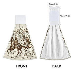 WELLDAY 2 Pcs Hanging Hand Towels Soft Absorbent Western Desert Cowboy Towel for Kitchen Bathroom