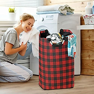 Moudou Buffalo Plaid Laundry Basket Foldable Laundry Hamper Large Clothes Toys Basket with Handles for Laundry Room, Bathroom, Bedroom, Dorm