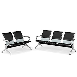 Kinfant 5-Seat Waiting Room Chairs Sofa Furniture - Office Guest Reception Chair with Armrest for Waiting Room Airport Hospital Bank (Black - PU+Mesh)