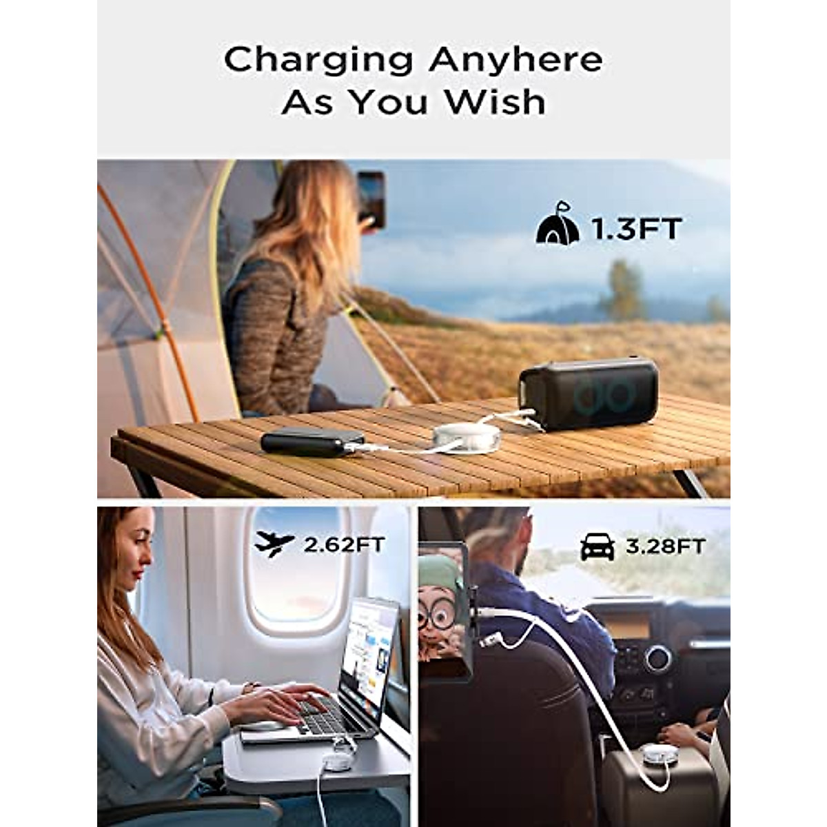 LISEN 4 in 1 Multi Charging Cable [Carry Anywhere] [Fast Charge All Devices] 60W PD USB C Charging Cable Retractable iPhone Charger Multiple Cord for Samsung Galaxy S23+/iPhone 14/Laptop/iPad(3.3FT)
