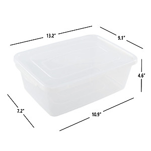 Zopnny 4 Pack 6.5 Qt. Stackable Storage Bins, Plastic Container Organizer with Latching Lid, Clear
