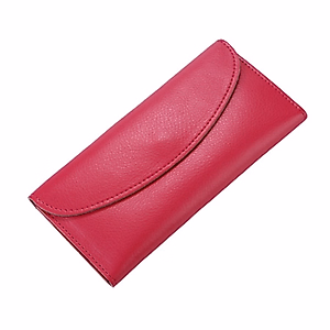 ZHSH Vintage Look Genuine Leather Long Bifold Wallet, Unsex Slim Checkbook Credit Card Purse for Women and men (Rose Red)