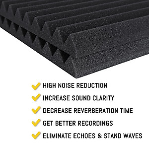 Wiberation 50 Pack Acoustic Foam Panels 1" X 12" X 12" Wedge Soundproof Foam for Studios, Recording Studios, Home Studios