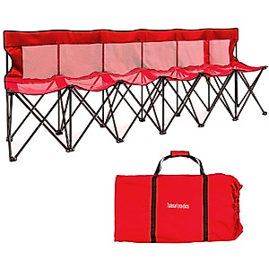 Trademark Innovations Portable Sports Bench with Mesh Seat and Back - Sits 6 People (Red)