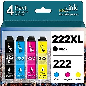 222XL Remanufactured Ink Cartridge Replacement for Epson 222 Ink Cartridges 222XL for Expression Home XP-5200 Workforce WF-2960 Printer (Black, Cyan, Magenta, Yellow, 4 Pack)