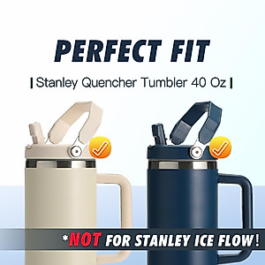 Marchoose 2 Pcs Tumbler Flip Straw Lid Replacement fit for 40 oz Stanley Quencher, Leak-Proof, Easy Handling, Perfect Fit, Winter White