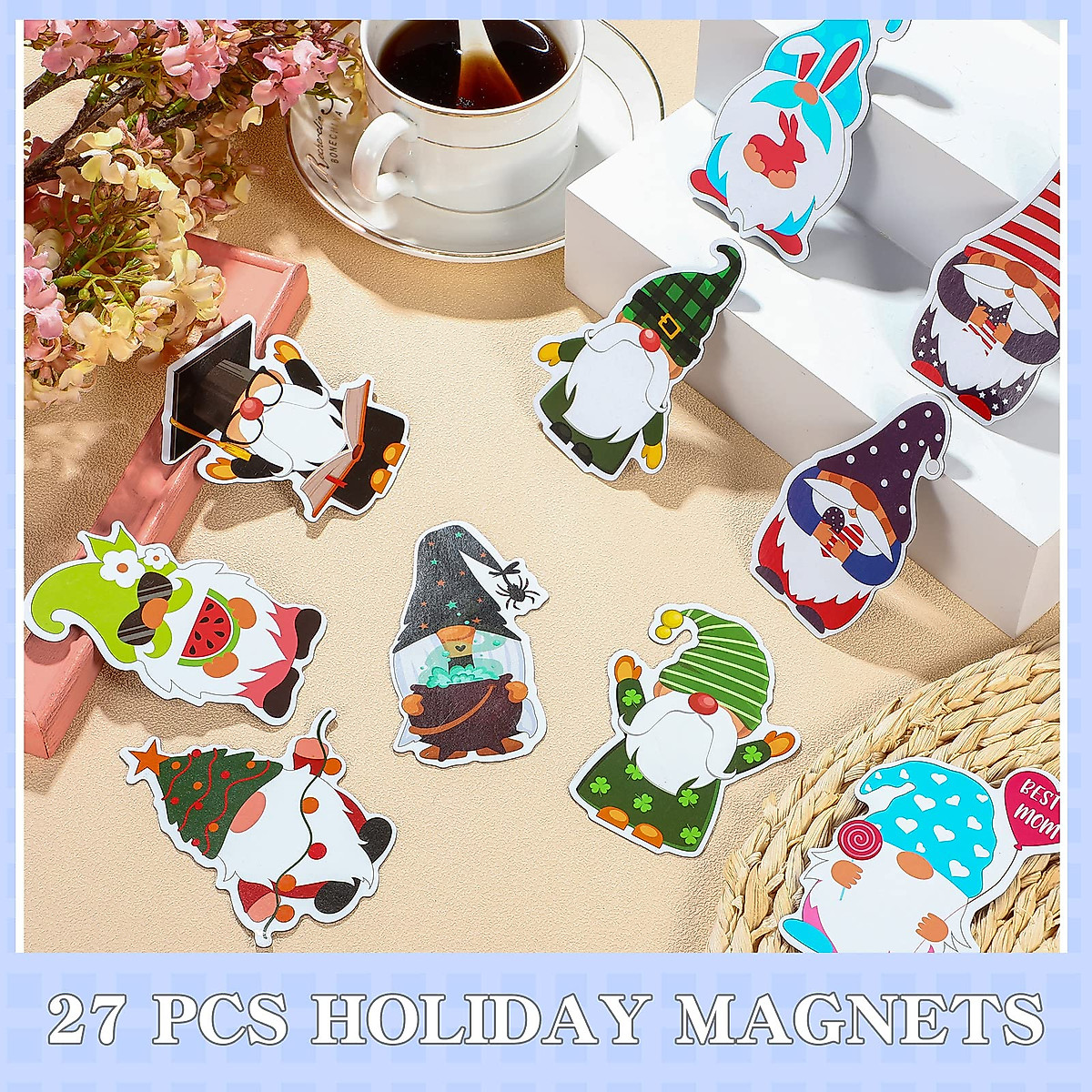 Xuhal 27 Pcs Holiday Magnets Seasonal Gnome Fridge Magnet Easter Patriotic Gnome Locker Decorations Graduation Kitchen Magnets for Refrigerator Magnetic Gnome Stickers for Garage Door Dishwasher Car