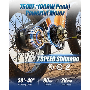 PUCKIPUPPY Electric Bike for Adults 1000W, 48V 20AH Battery Adult Electric Bicycles, 26" Fat Tire Full Suspension Ebike, 28MPH Mountain Beach E Bike, 7 Speed, 80Miles Range, UL Certified