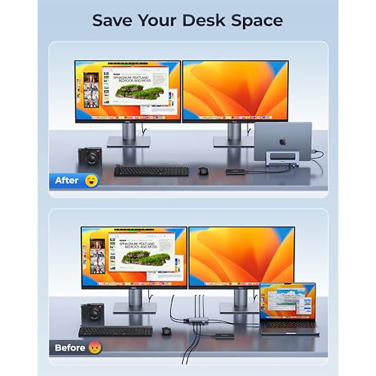 USB C Docking Station Dual Monitor for MacBook Pro/Air, USB C Dock Dual HDMI, Dual HDMI for Mac, Docking Station Stand with 10Gbps USB C/USB, PD3.0, RJ45, USB/USB C 3.0,2*USB2.0, SD/TF, Audio