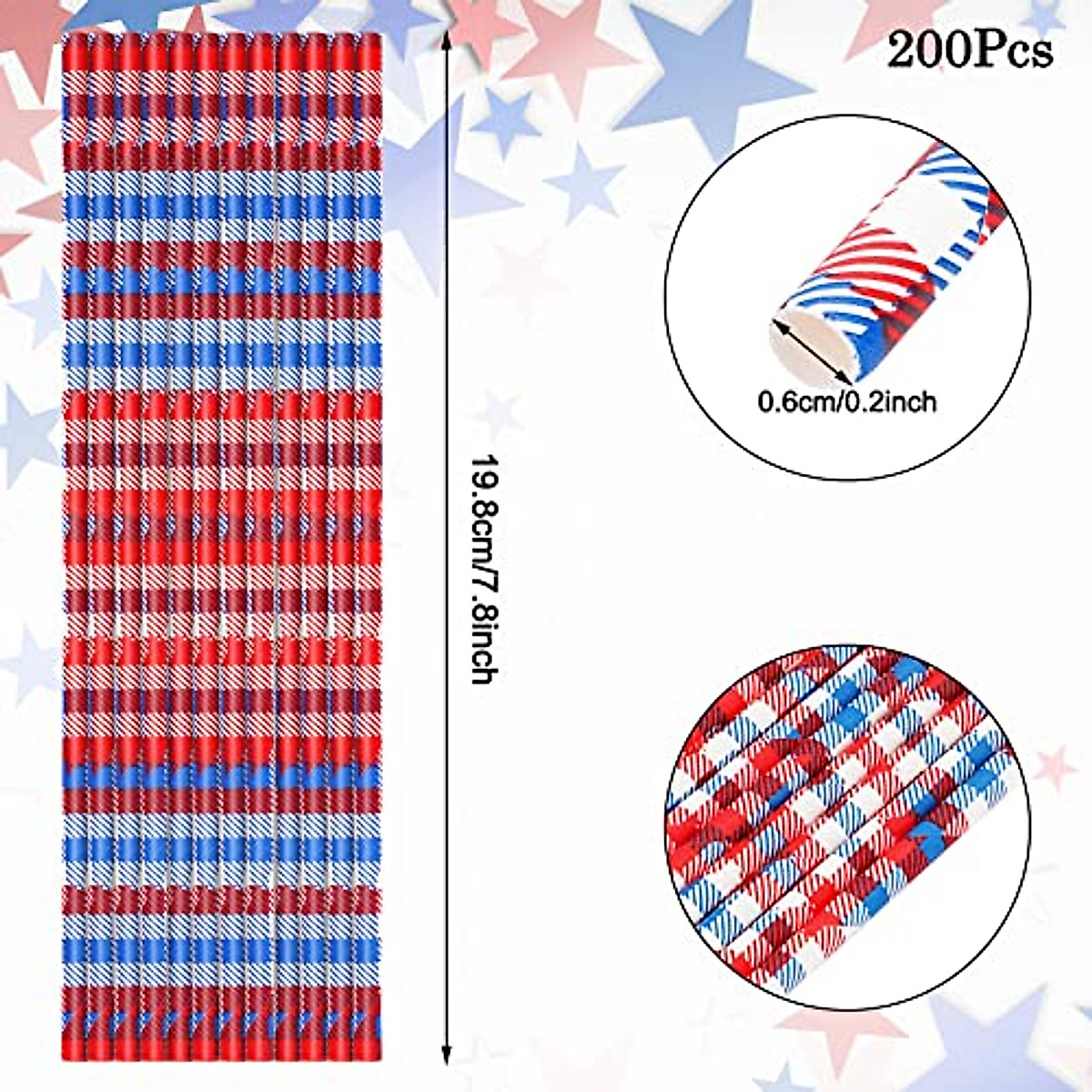 Whaline 200Pcs 4th of July Plaids Paper Straws Red Blue White Buffalo Plaids Disposable Paper Straws Patriotic Party Drinking Straws for Independence Day Memorial Day USA Themed Party Supply
