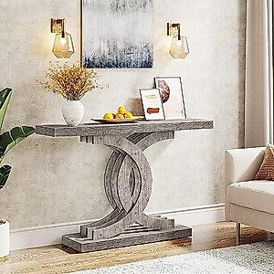 Tribesigns Console Tables for Entryway, Modern Farmhouse 39-inch Entryway Table with Geometric Base, Wooden & Metal Hallway Table/Narrow Sofa Table/Accent Table for Entrance, Living Room (Grey)