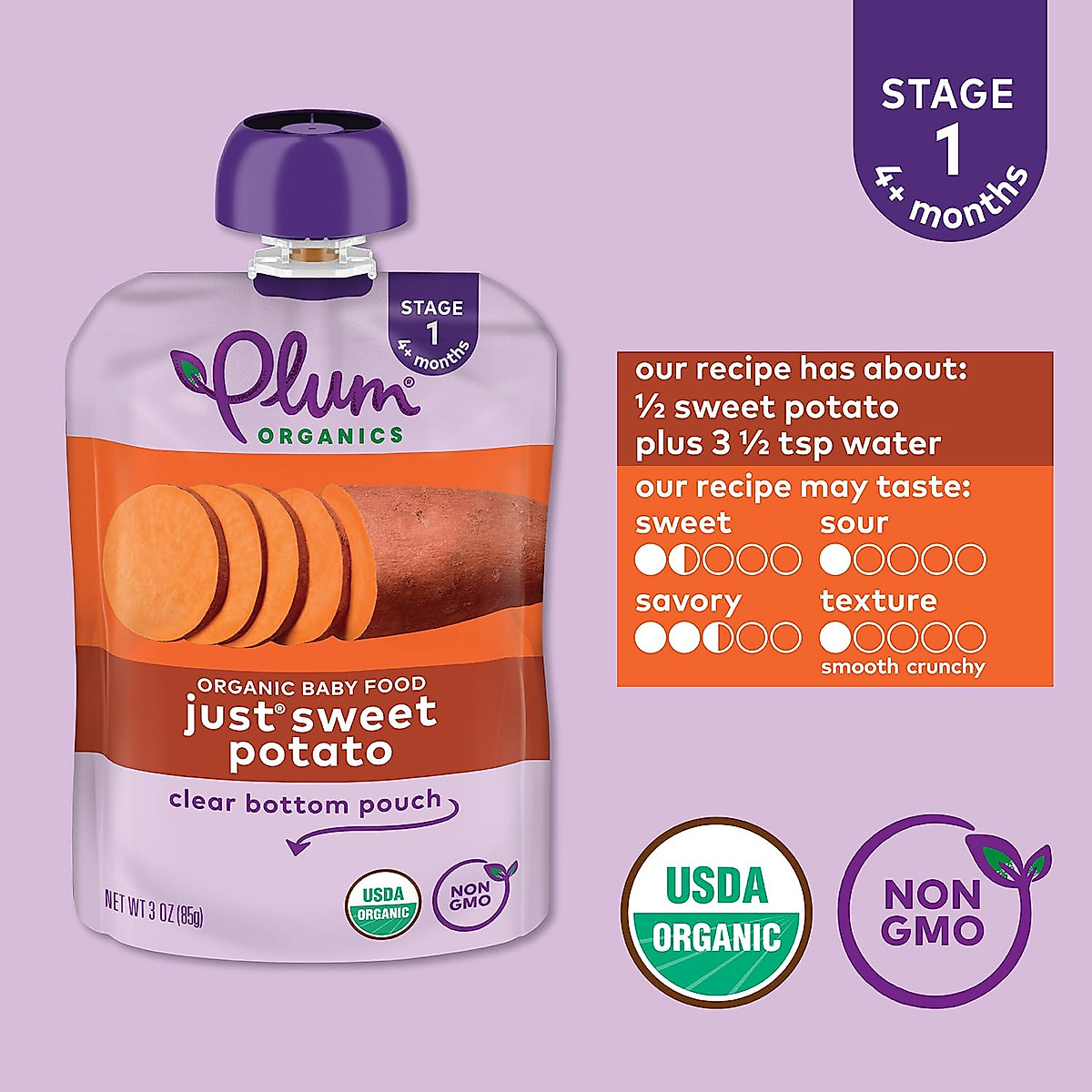 Plum Organics Stage 1, Organic Baby Food, Just Sweet Potato, 3 Oz