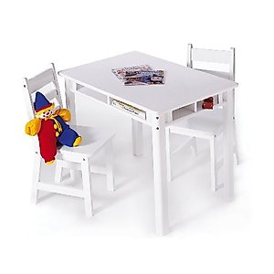 Lipper International Child's Rectangular Table with Shelves and 2 Chairs, White