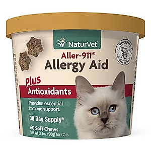 NaturVet – Aller-911 Allergy Aid Plus Antioxidants For Cats – 60 Soft Chews | Supports Immune System, Skin Moisture & Respiratory Health | Enhanced With Omegas, DHA & EPA | 30 Day Supply