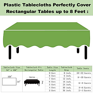 Plastic Lime Green Tablecloths 3 Pack Emerald Green Disposable Table Covers 54" x 108" Sage Green Table Cloths for Jungle Safari Dino Parties Birthdays Weddings, Fits 6 to 8 Foot Rectangle Tables
