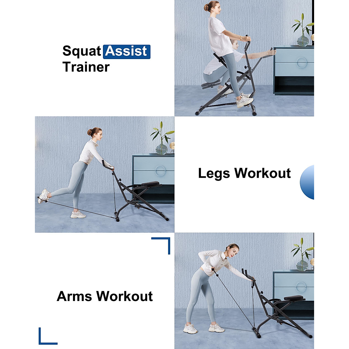 Squat Machine, BORGUSI R303 2 in 1 Squat Rowing Machine, Easy Assembly & Foldable Exercise Equipment, Glute Trainer Machine, Butt & Leg Home Workout Machine