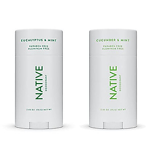 Native Deodorant | Natural Deodorant for Women and Men, Aluminum Free with Baking Soda, Probiotics, Coconut Oil and Shea Butter | Eucalyptus & Mint and Cucumber & Mint - Variety Pack of 2
