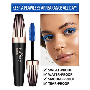 Naseny Waterproof Blue Mascara Volume And Length,5D Silk Fiber Lengthening Thickening,Clear Eyebrow Gel Keep Brows Stay In Place,Brow Freeze Goes a Long Way Creat Full Voluminous Party Eye Makeup